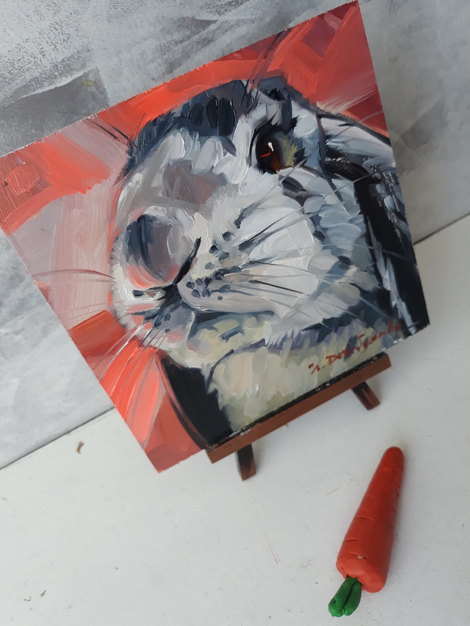 Gray Rabbit Bunny Picture Frame, Rabbit Oil Painted Portrait on Canvas ...