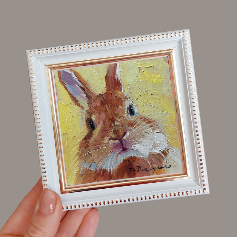 Cute Rabbit Painting Original Oil Framed 4x4 Small Framed Art - Etsy