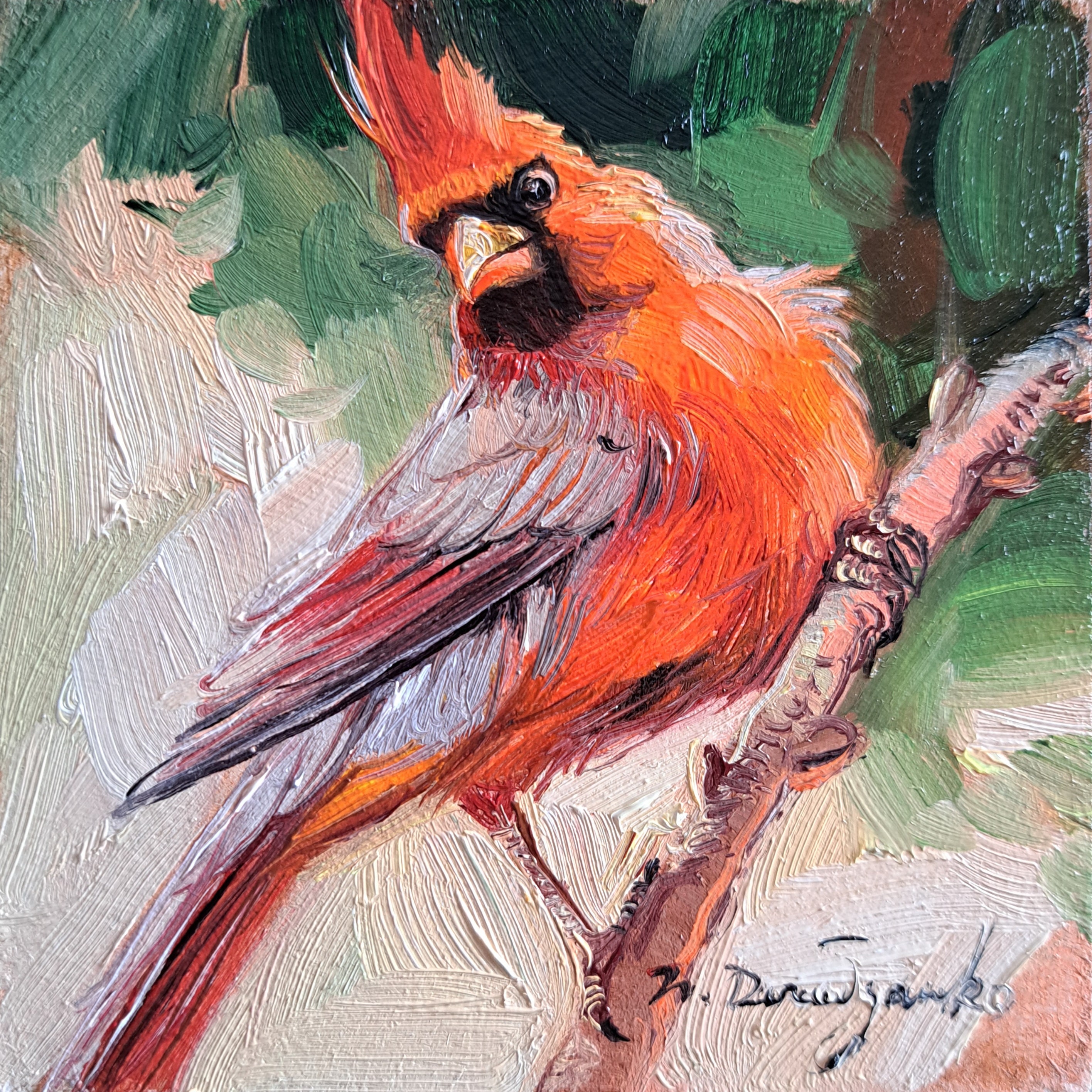 Red Bird Small Painting Frame 4x4 Cardinal Oil Painting Original, Bird ...