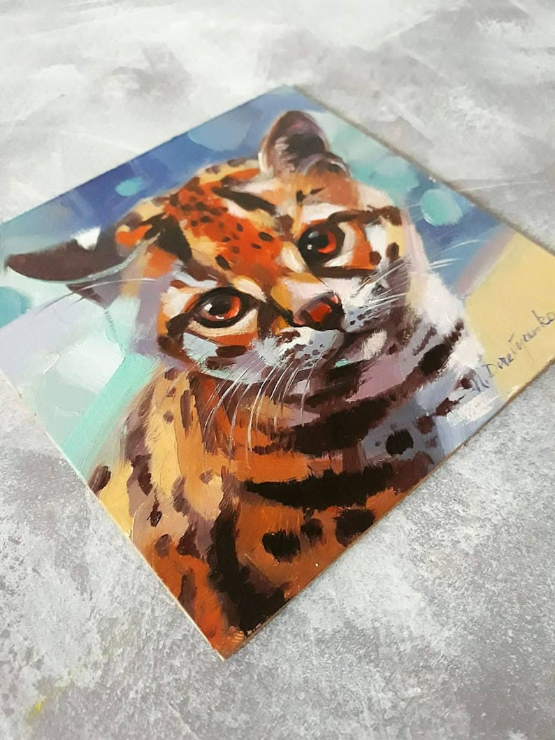 Wild cat art mini painting Miniatures original painting | Etsy
