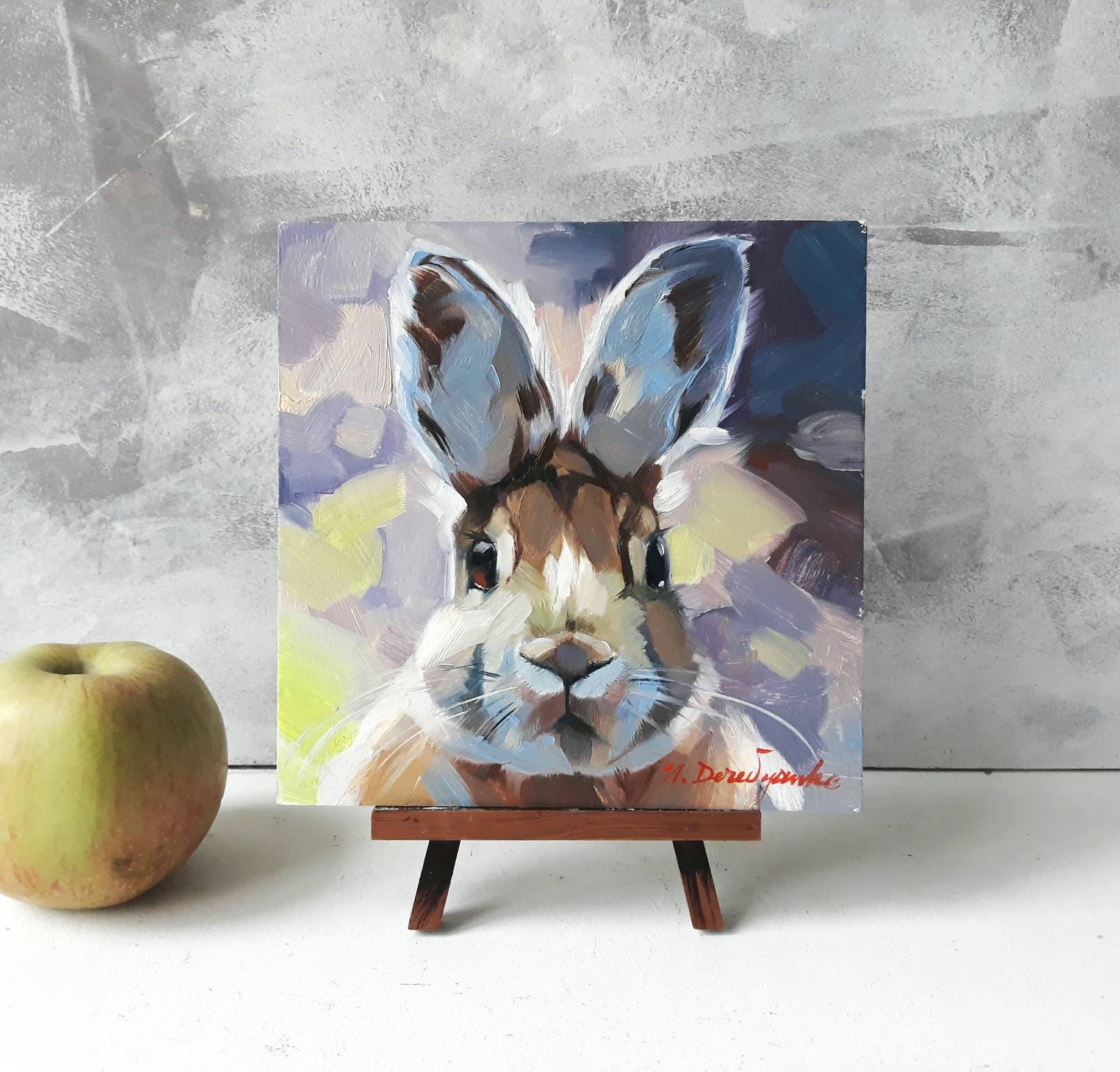 Funny Rabbit Oil Painting Original Art on Canvas 6x6, Custom Pet ...