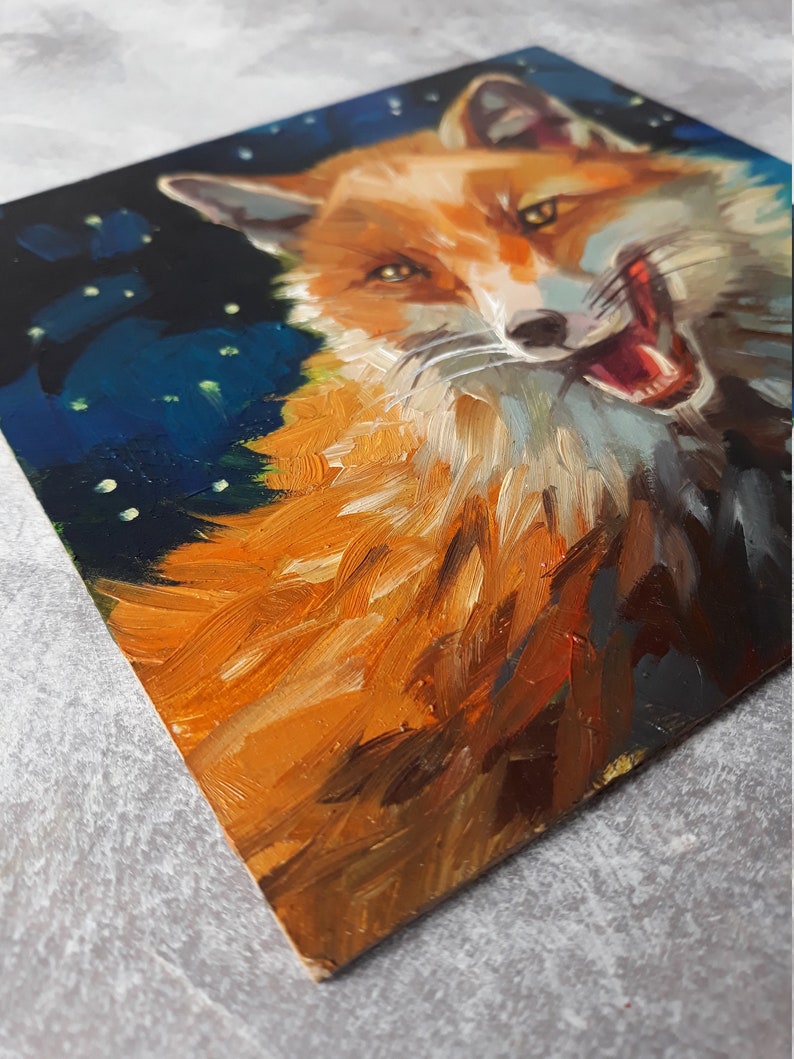 Celestial Fox art painting in frame original wild animal art | Etsy