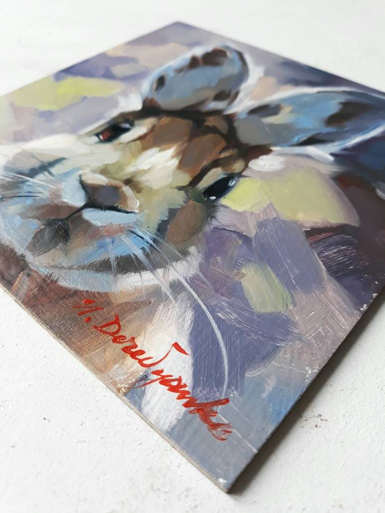 Funny Rabbit Oil Painting Original Art on Canvas 6x6, Custom Pet ...