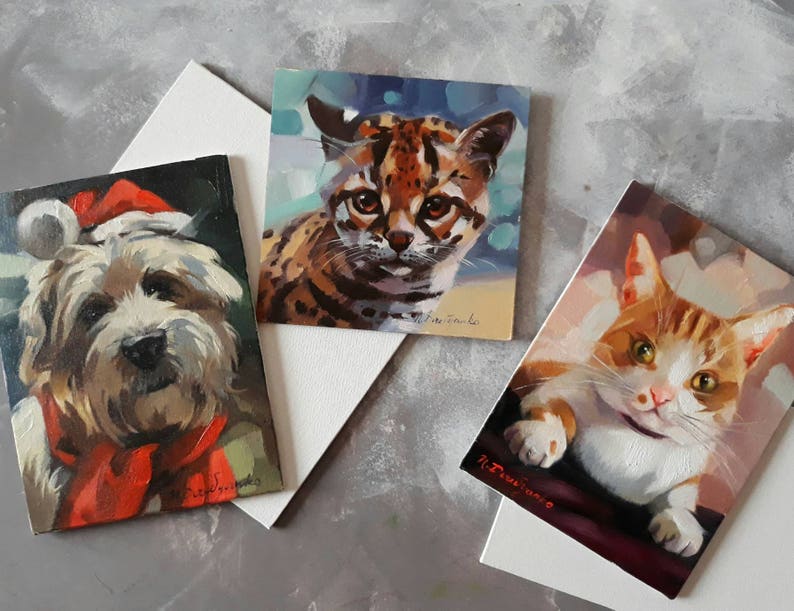 Wild cat art mini painting Miniatures original painting | Etsy