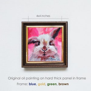 Cute Rabbit Painting Original Oil Framed 4x4, Small Framed Artwork ...