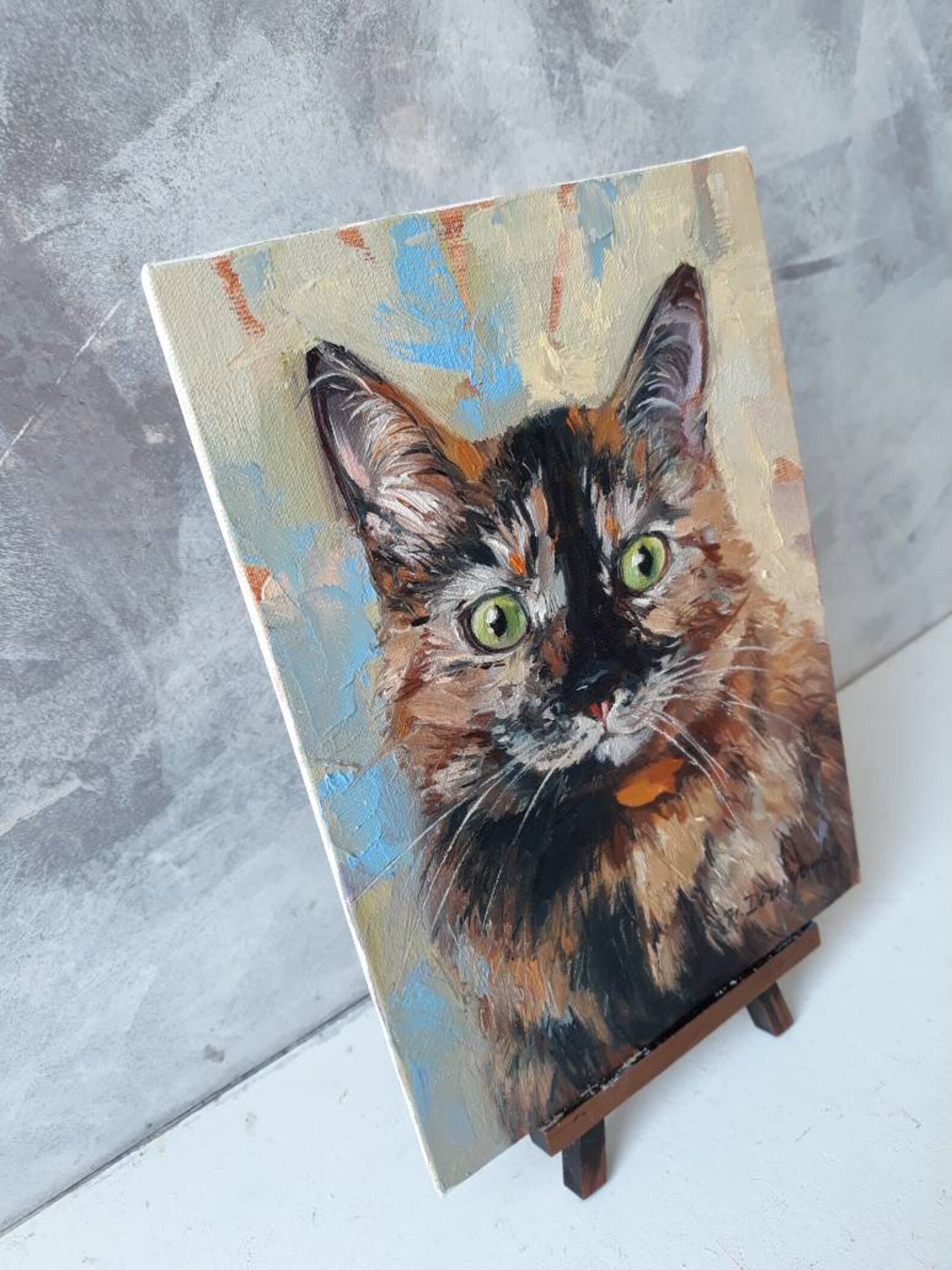 Brown marble cat portrait to order from photo Custom pet | Etsy