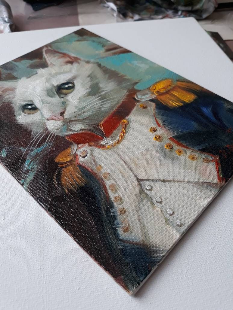 Military Cat Art Original Painting on Canvas, French Style Uniform ...
