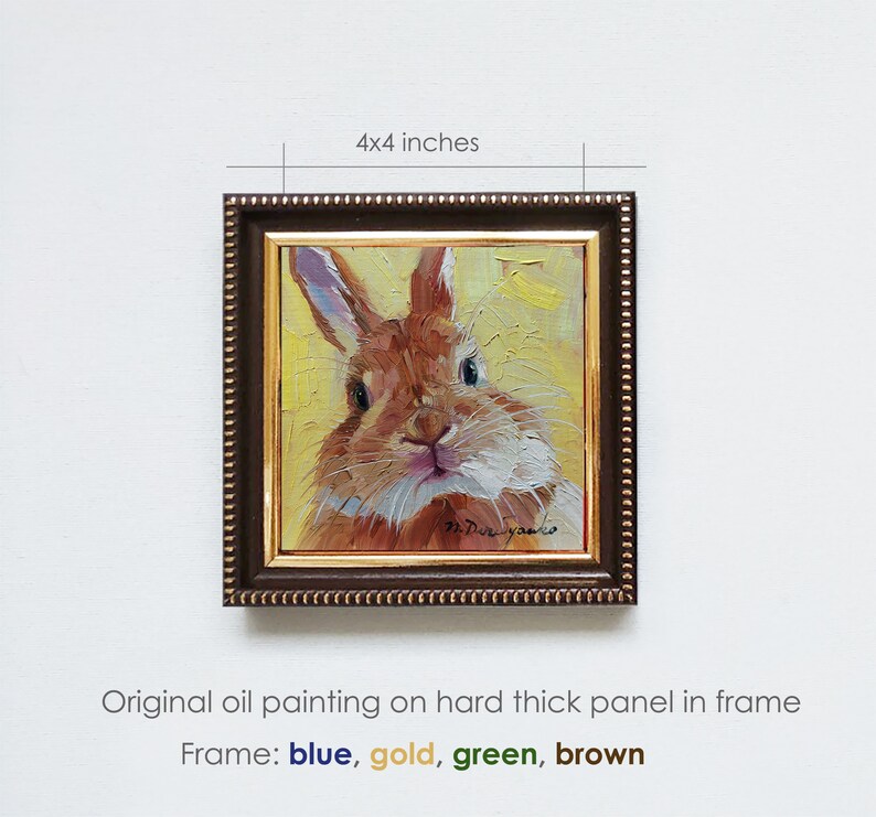 Cute Rabbit Painting Original Oil Framed 4x4 Small Framed Art - Etsy