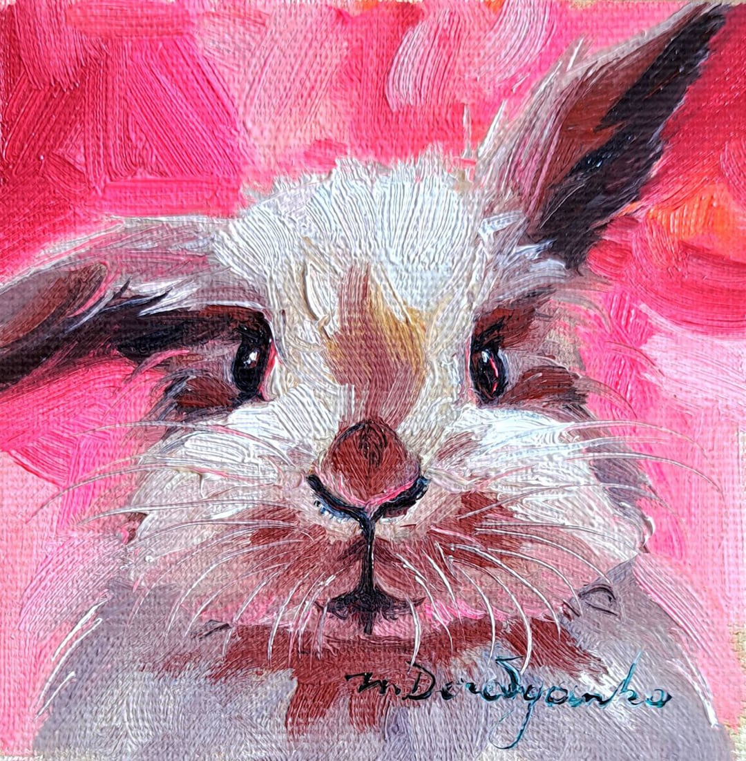 Cute Rabbit Painting Original Oil Framed 4x4, Small Framed Artwork ...