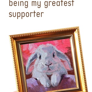 Bunny Painting Original Oil Framed 4x4, Small Framed Art White Rabbit ...