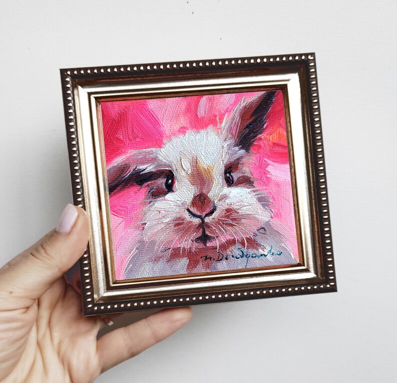 Cute Rabbit Painting Original Oil Framed 4x4 Small Framed - Etsy