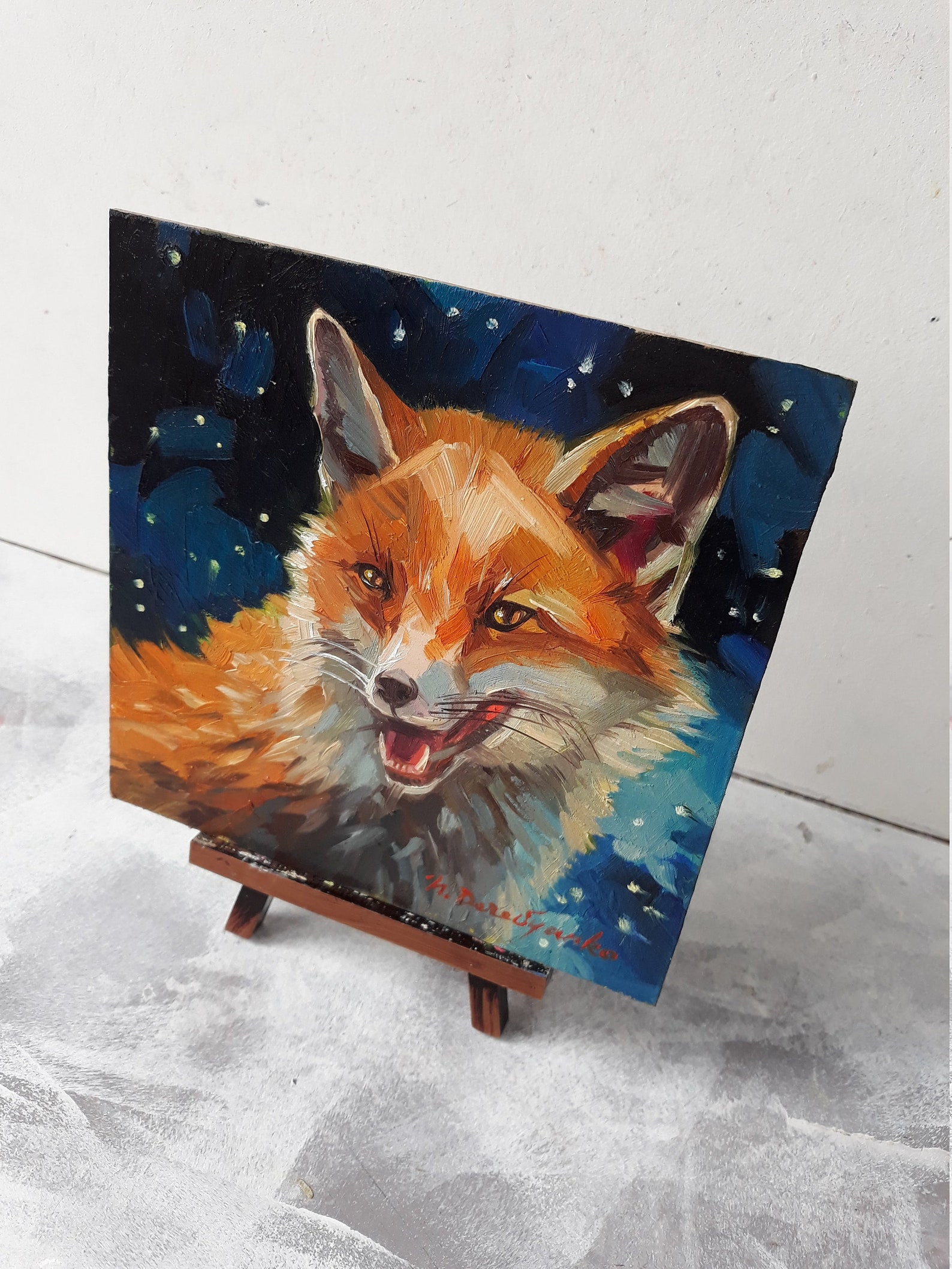 Celestial Fox art painting in frame original wild animal art | Etsy