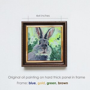 Cute Rabbit Painting Original Oil Framed 4x4, Small Framed Art Rabbit ...