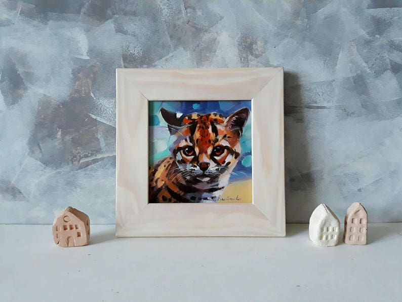 Wild cat art mini painting Miniatures original painting | Etsy