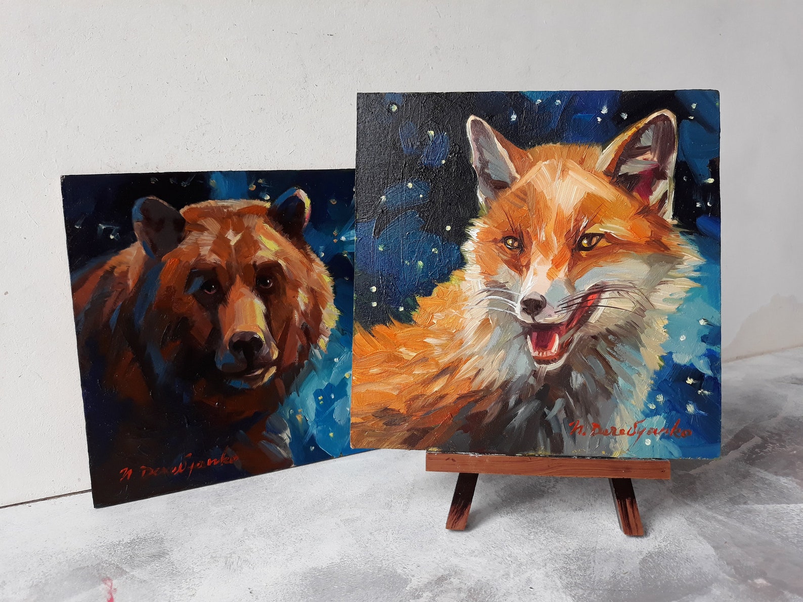 Celestial Fox art painting in frame original wild animal art | Etsy