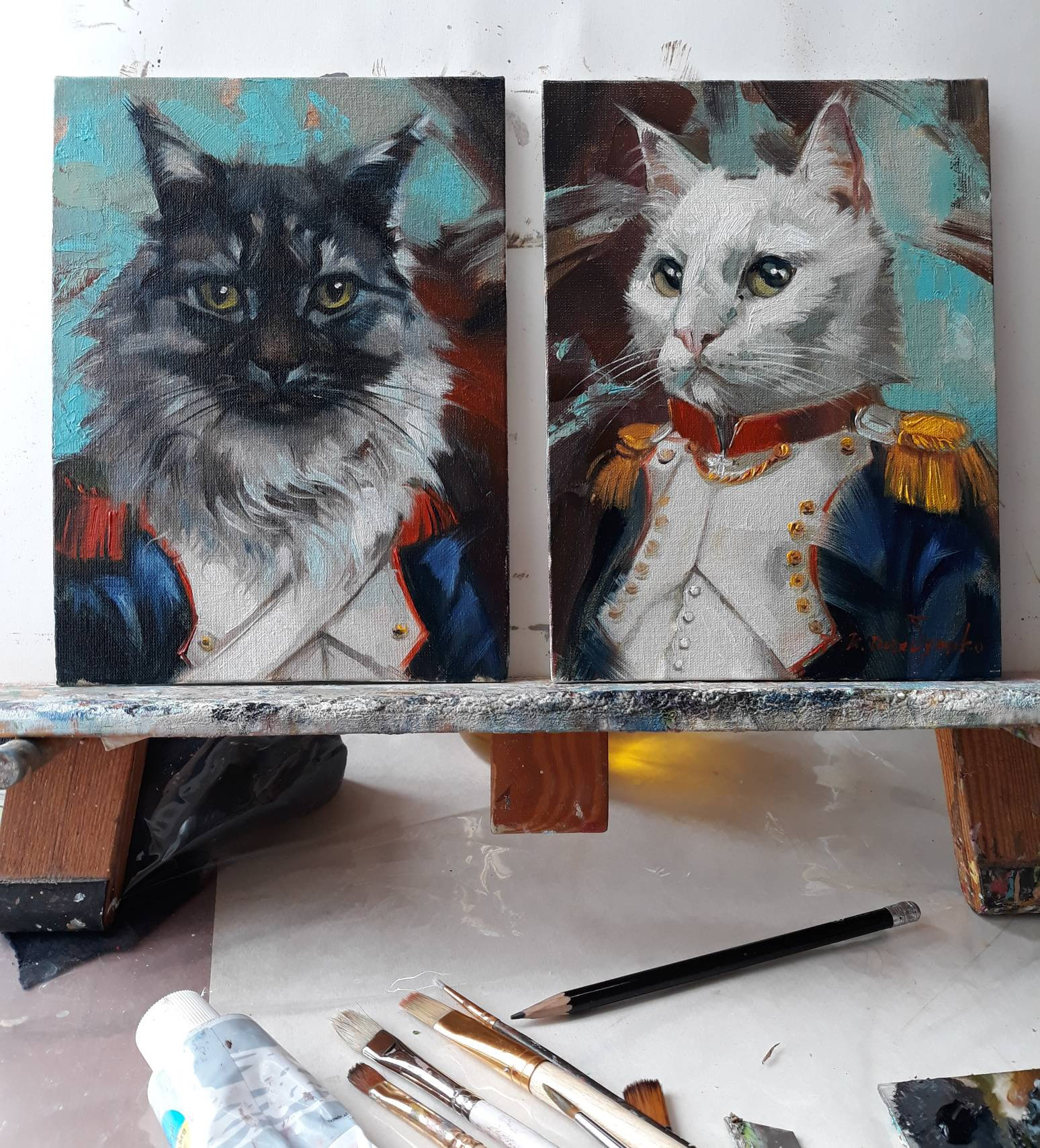 Military cat art original painting on canvas French style | Etsy