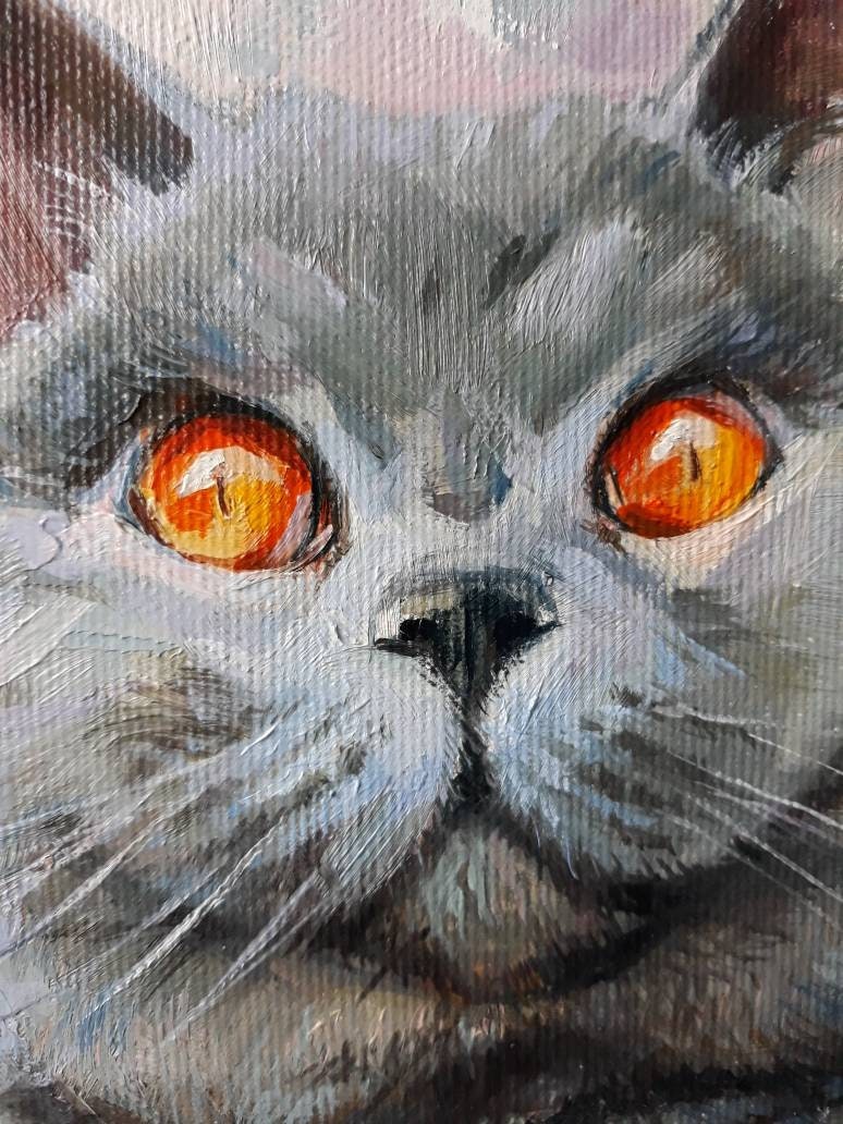 Custom cat portrait Pet portrait from photo Gray cat | Etsy