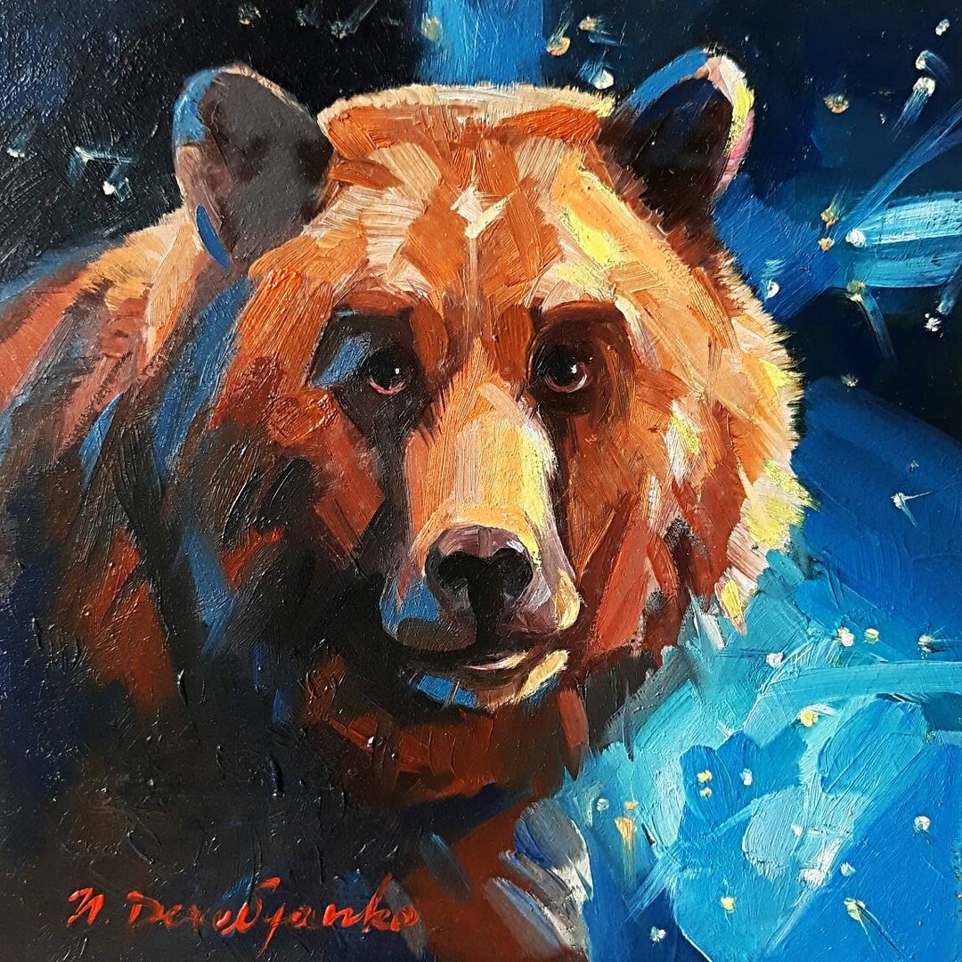 Celestial Bear Art Painting in Frame Canvas Original Wild Animal Art ...