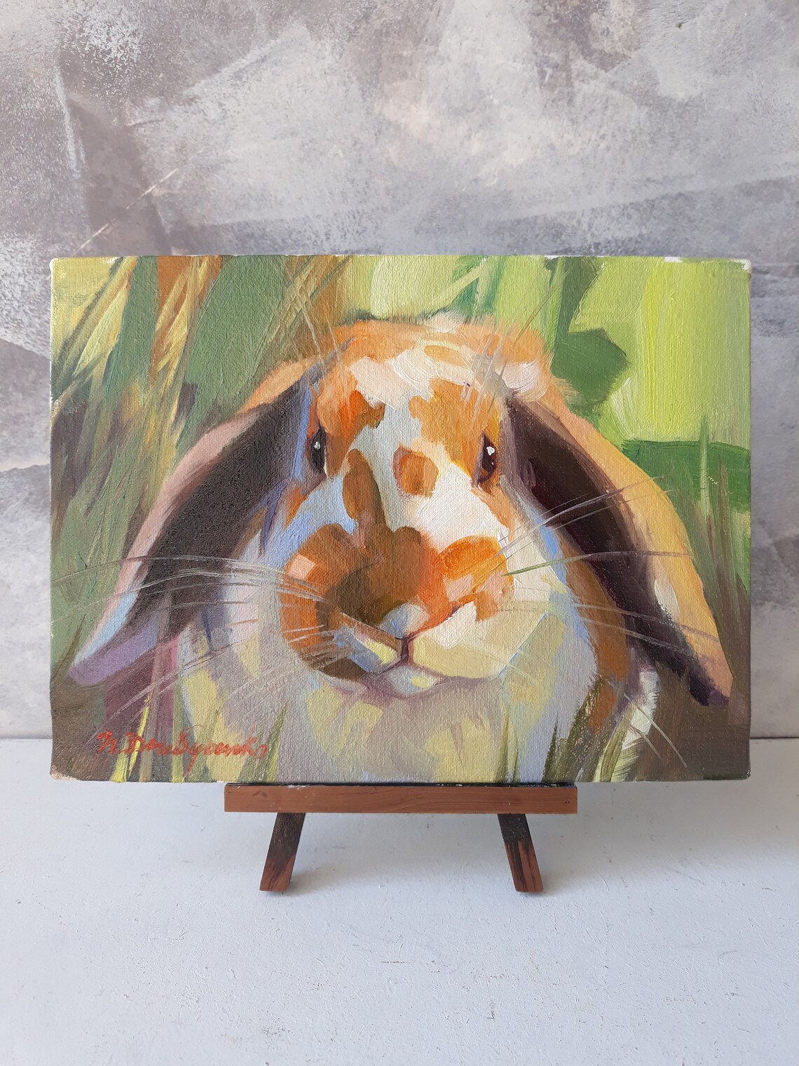 Orange bunny rabbit oil painting in frame Miniatures 4x6 | Etsy