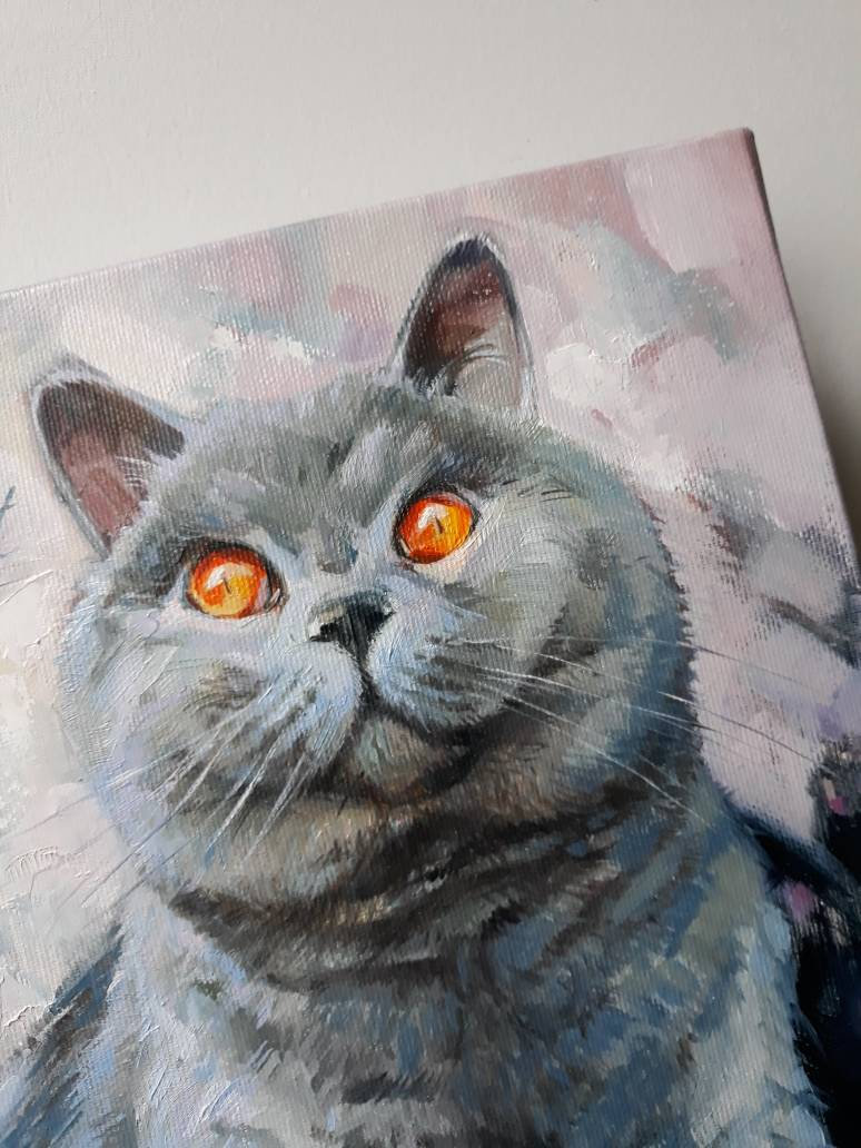 Custom cat portrait Pet portrait from photo Gray cat | Etsy