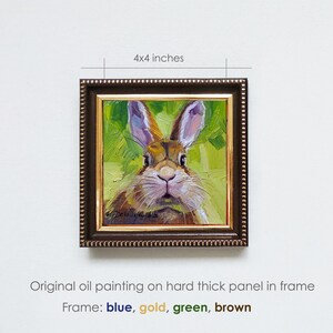 Cute Rabbit Painting Original Oil Framed 4x4, Small Framed Art Rabbit ...