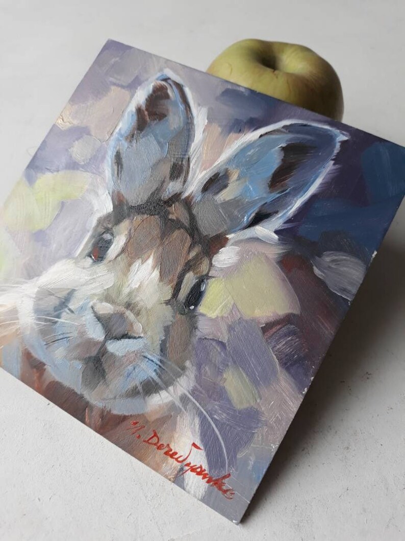 Funny Rabbit Oil Painting Original Art on Canvas 6x6 Custom - Etsy Canada