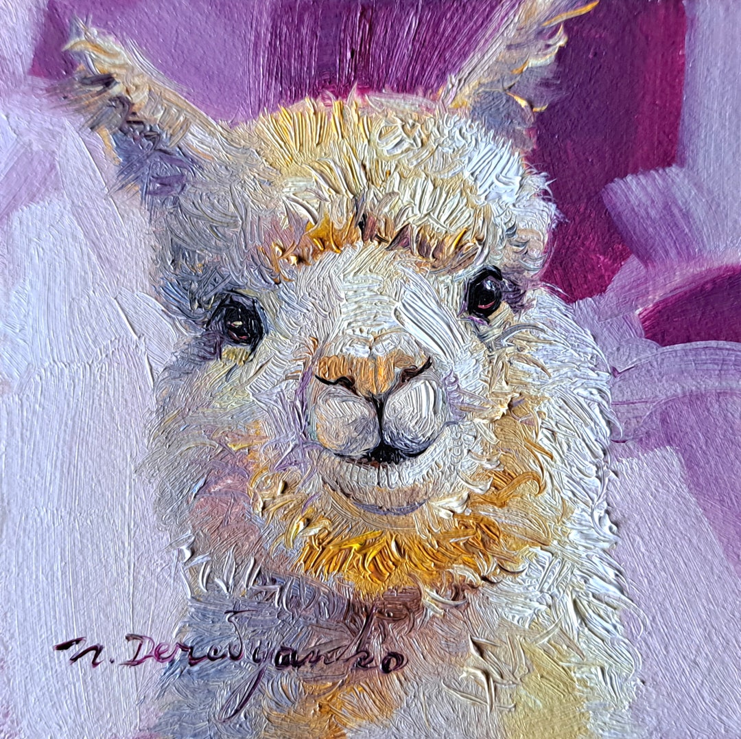 Lama Alpaca Painting Original 4x4 Inch, Small Framed Art Animal Oil ...
