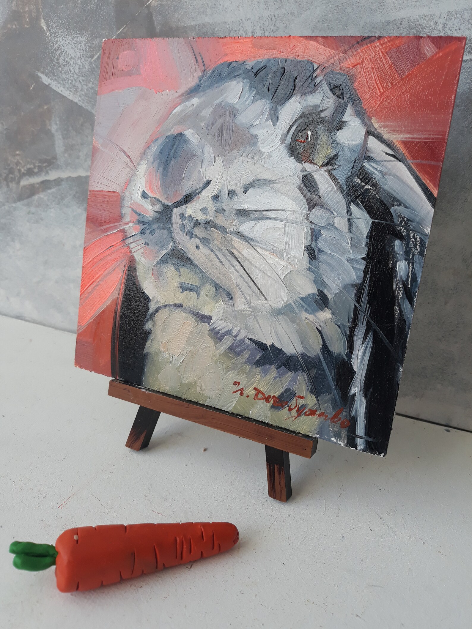 Gray Rabbit Bunny Picture Frame Rabbit Oil Painted Portrait - Etsy