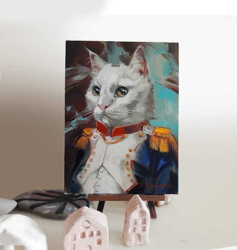 Military Cat Art Original Painting on Canvas, French Style Uniform ...