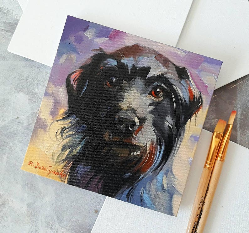 Custom Pet Portrait Black Dog Painting Original Art - Etsy