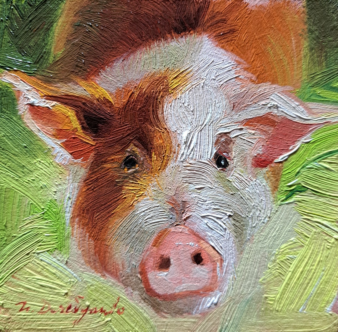 Pig Artwork Oil Painting Original Small Art Framed 4x4, Custom Pet ...
