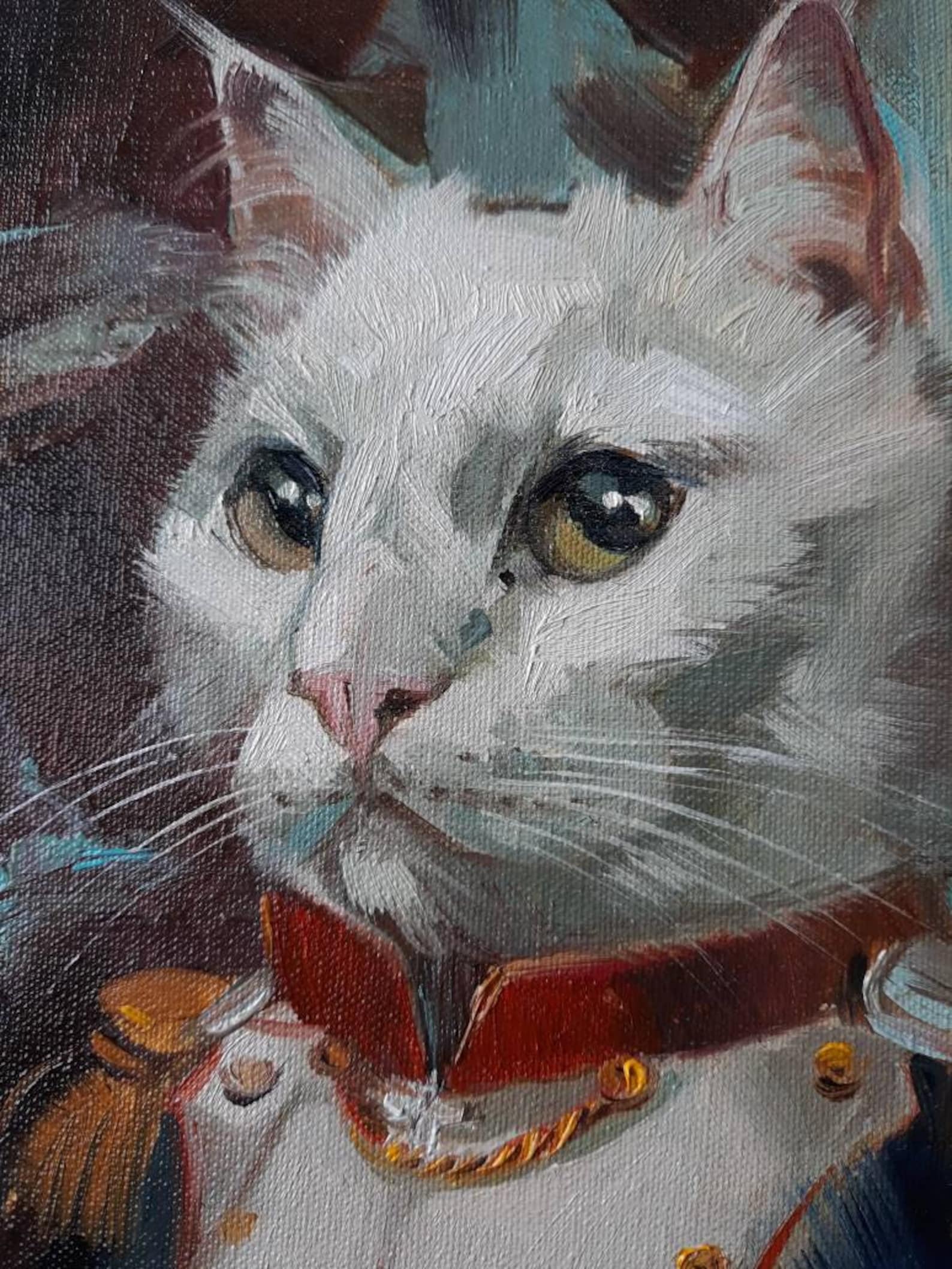 Military Cat Art Original Painting on Canvas, French Style Uniform ...
