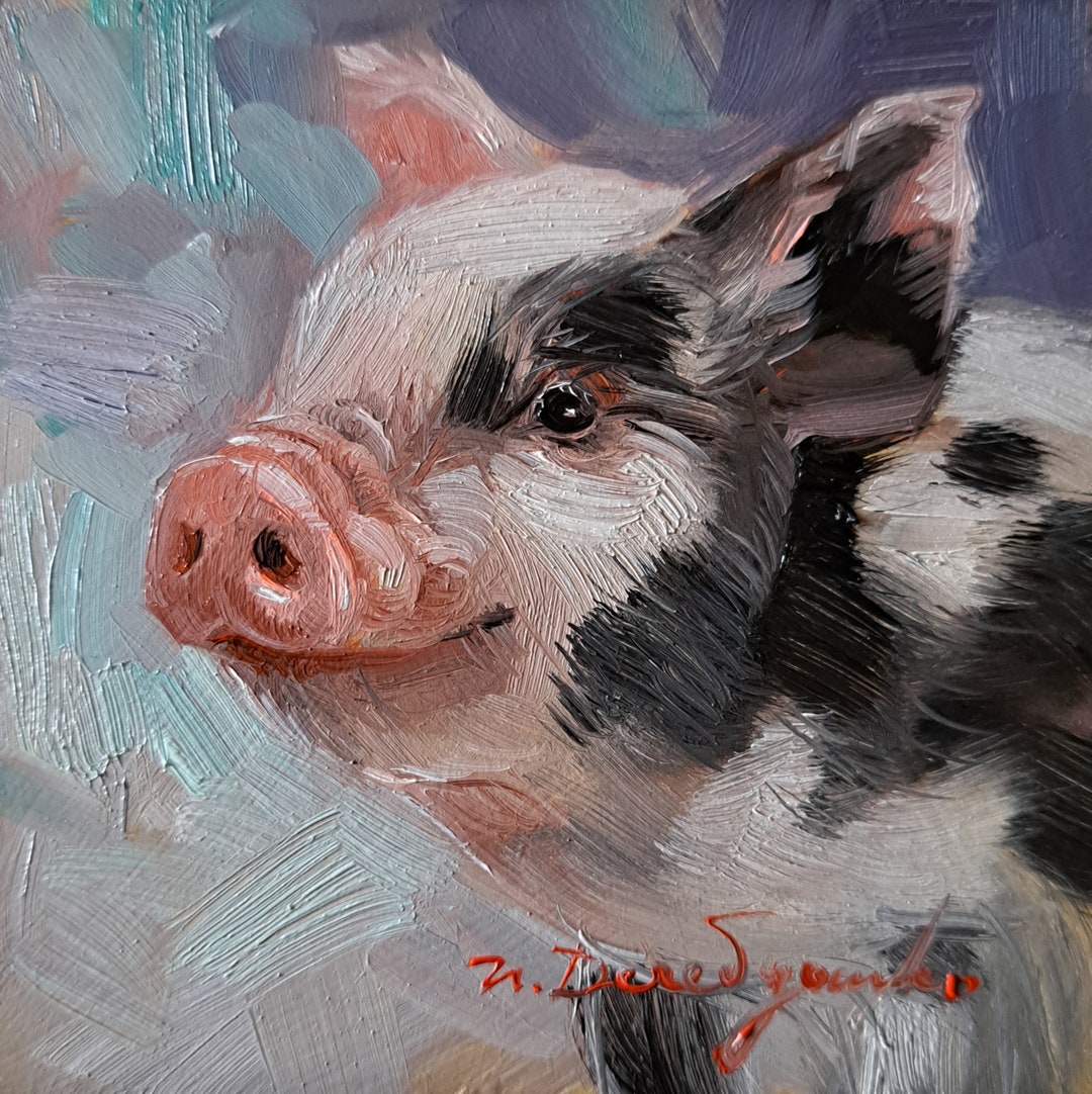 Pig Oil Painting Original Mini Artwork Framed 4x4, Custom Pet Portrait ...