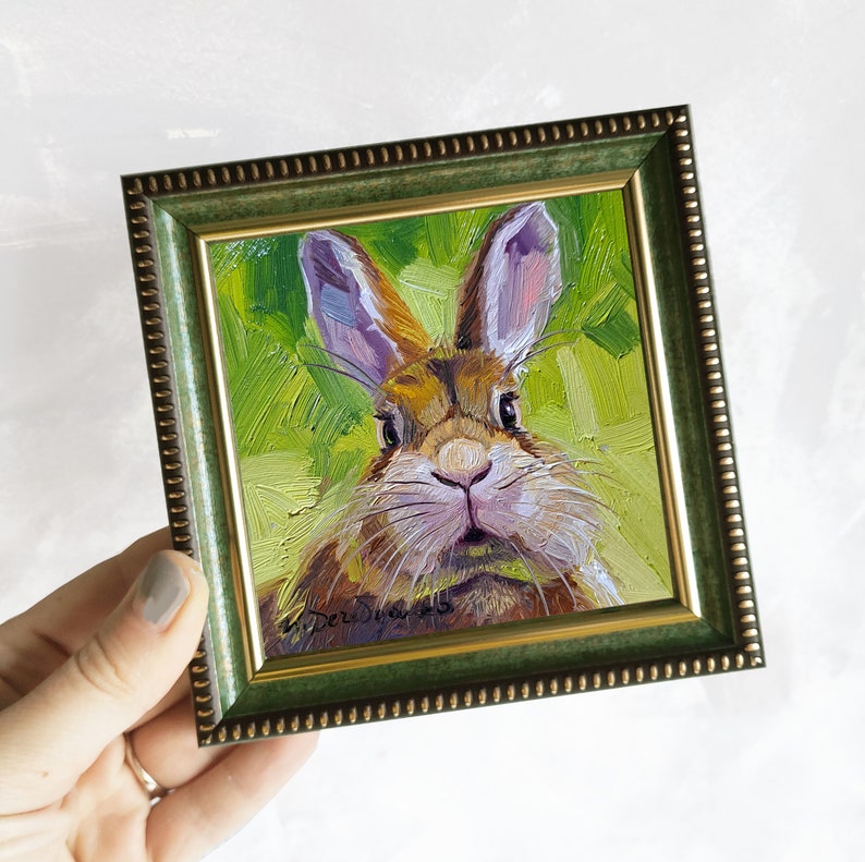 Cute Rabbit Painting Original Oil Framed 4x4 Small Framed Art - Etsy