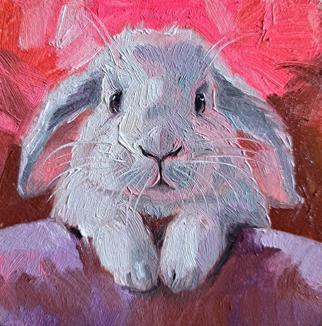 Bunny Painting Original Oil Framed 4x4, Small Framed Art White Rabbit ...