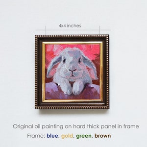 Bunny Painting Original Oil Framed 4x4, Small Framed Art White Rabbit ...