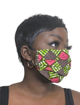 African Print Face Mask 3 Layers Pleated Ankara Face Mask | Etsy