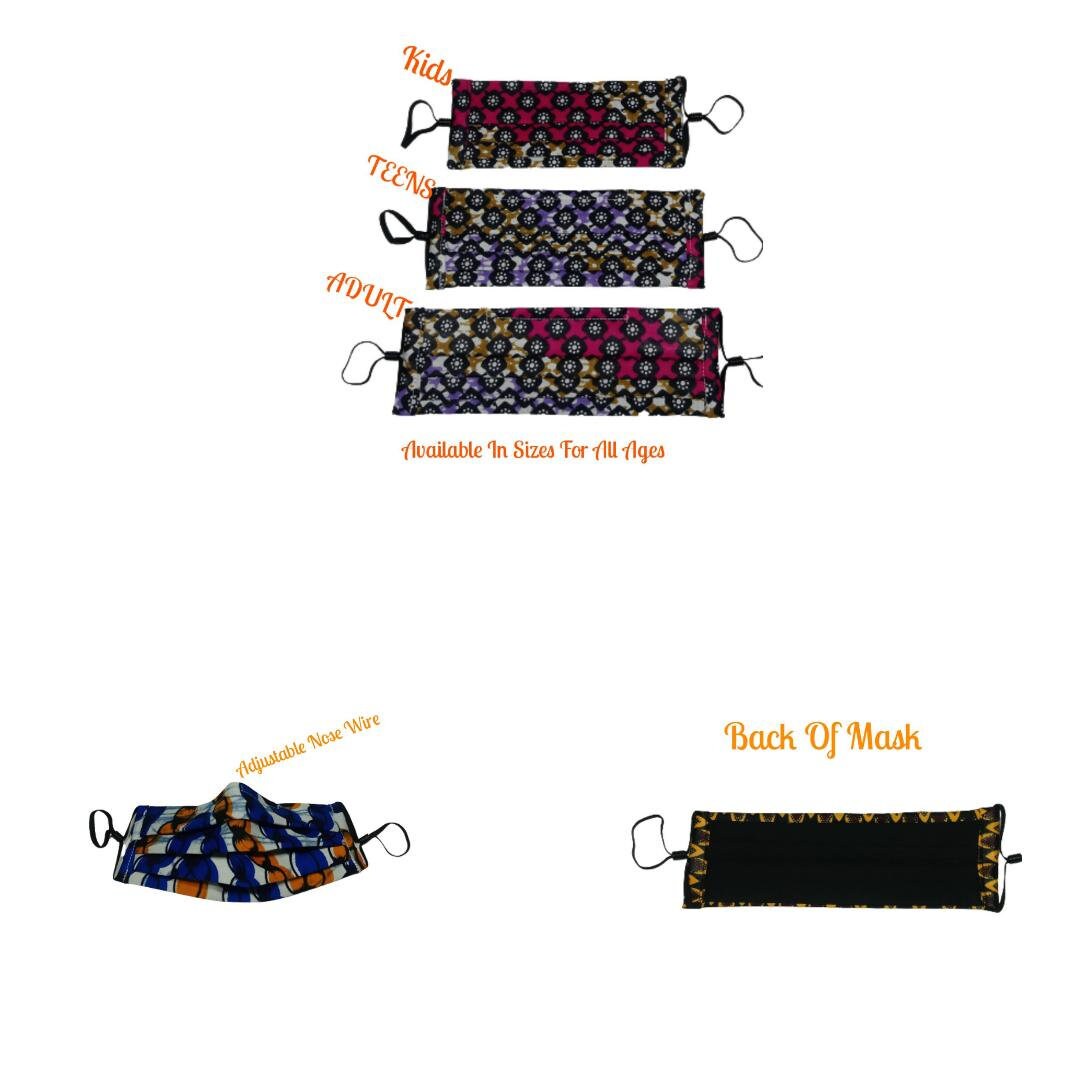 African Print Face Mask 3 Layers Pleated Ankara Face Mask | Etsy