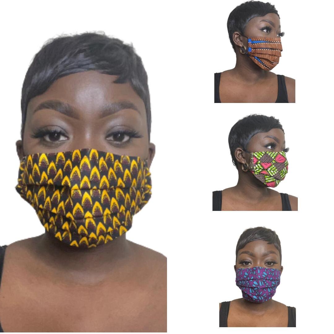 African Print Face Mask, 3 Layers Pleated Ankara Face Mask, With Filter ...