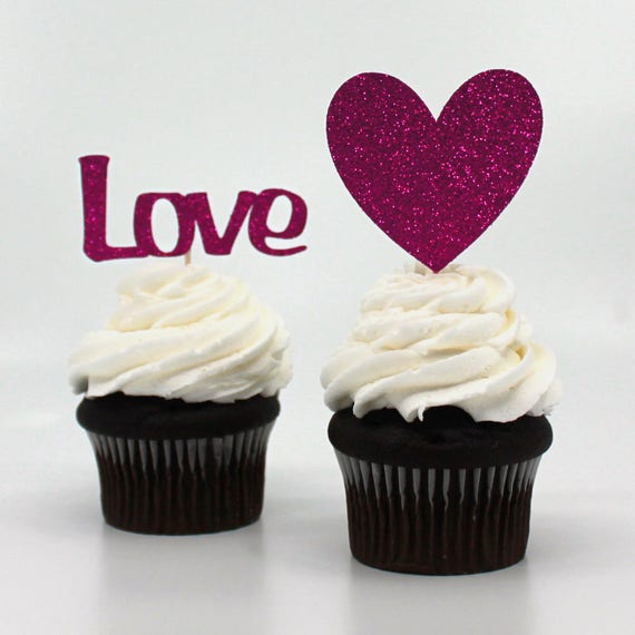 Love and Heart Cupcake Toppers Bridal Shower love Hearts. | Etsy