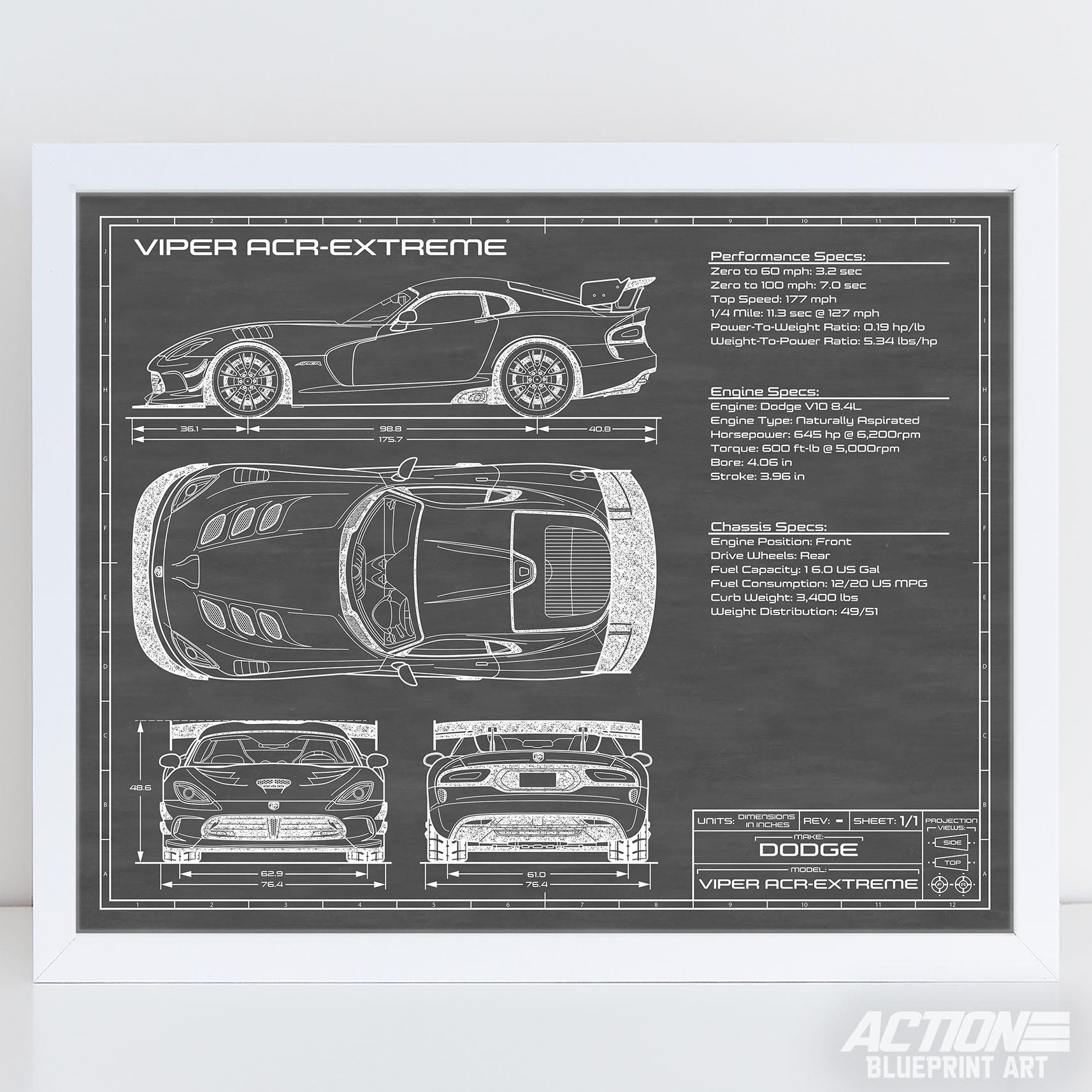 Dodge Viper ACR 2013-2017 Blueprint Art SRT on - Etsy