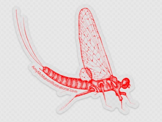 Red & Clear Mayfly Sticker | Etsy