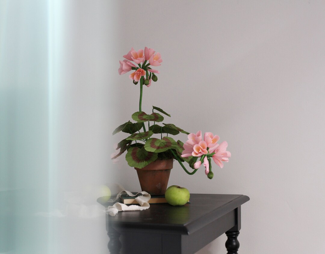 Handcrafted Pink Crepe Paper Geranium Plant - English Cottage Decor - Etsy