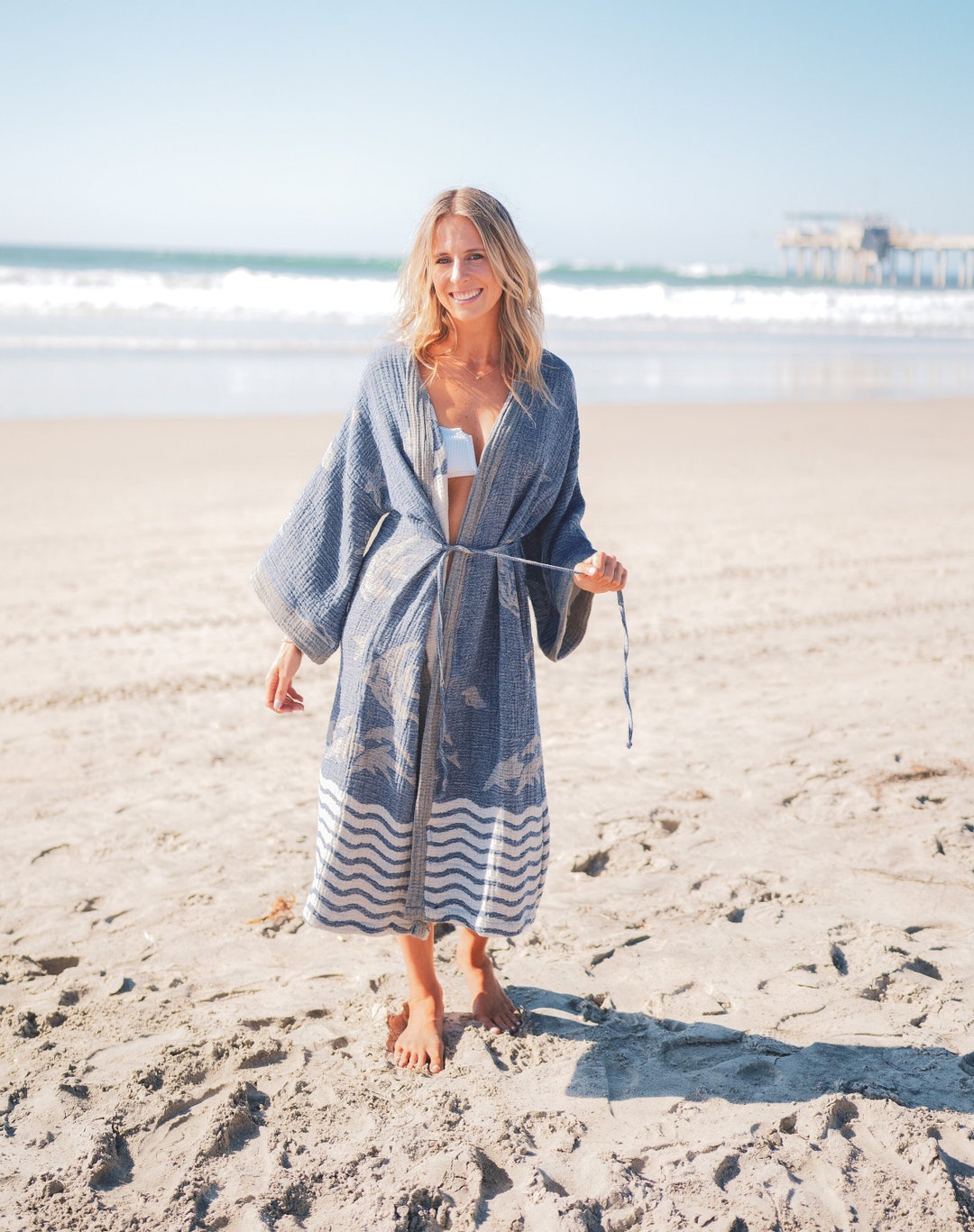Gift for Her Turkish Cotton Muslin Kimono Robe: Lightweight Spa ...