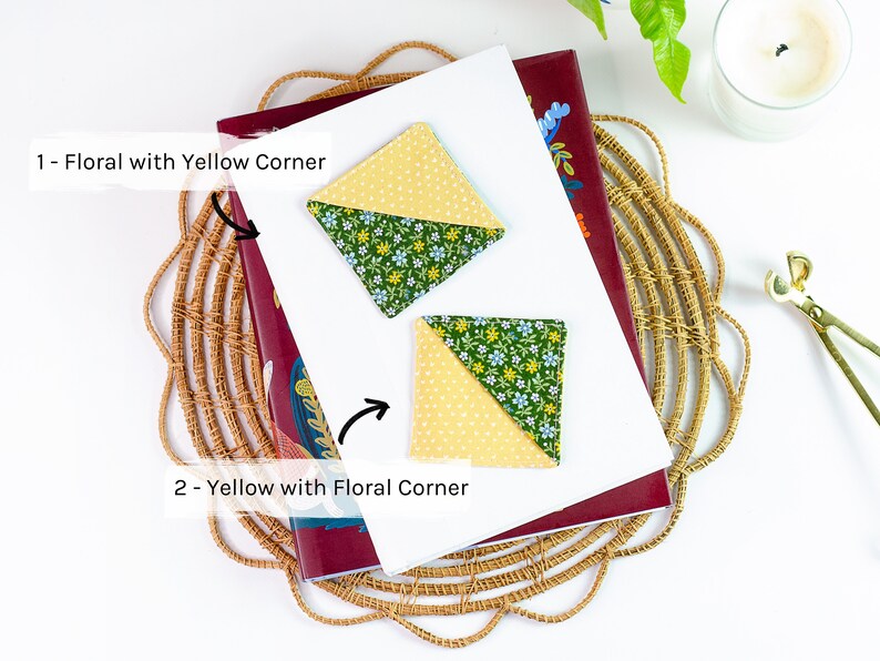 Green Floral Fabric Bookmark - Corner Page Marker - Washable Bookmark ...