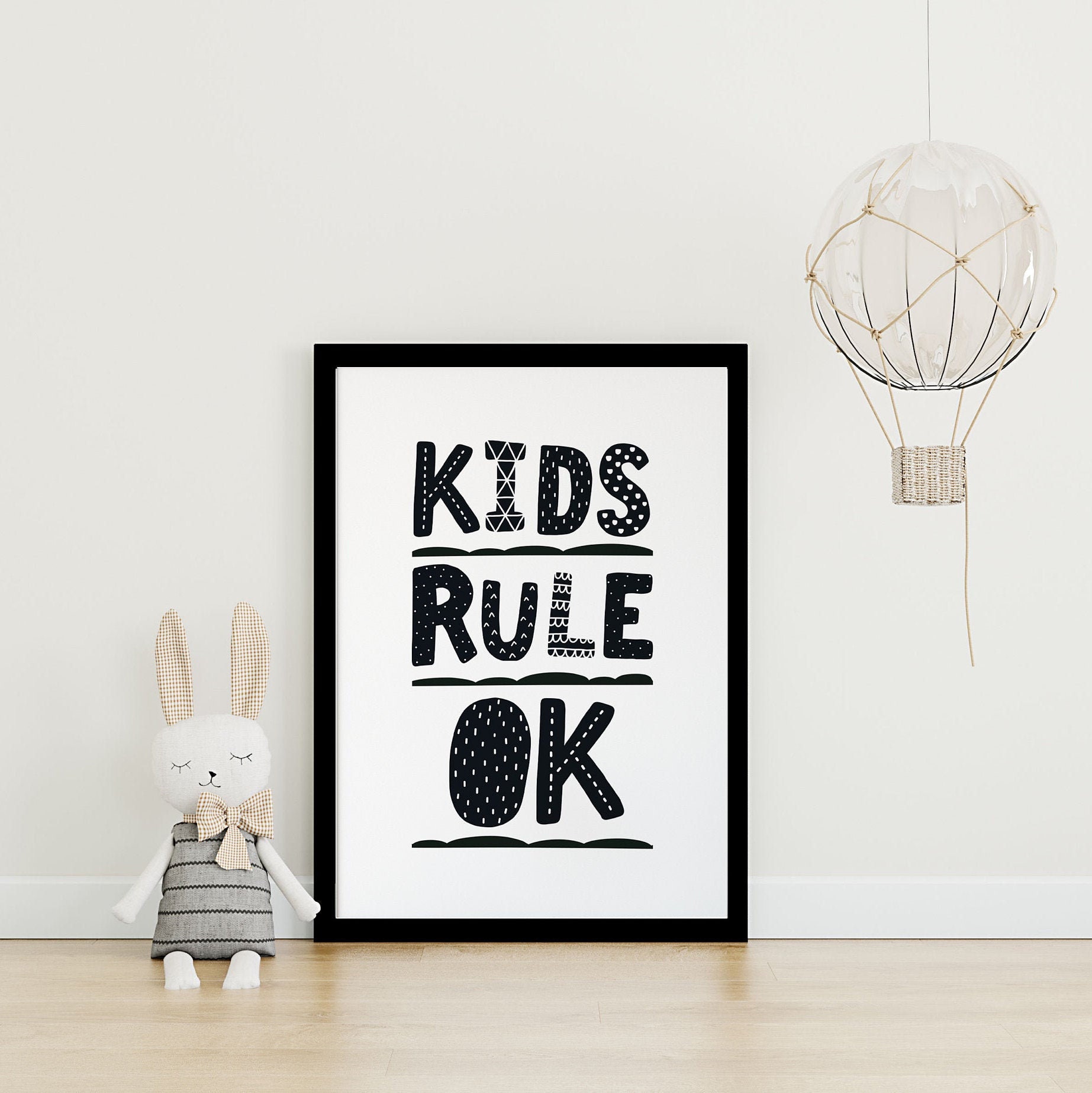 Kids Rule OK Print | Fun Typography | Scandinavian | Black and White ...