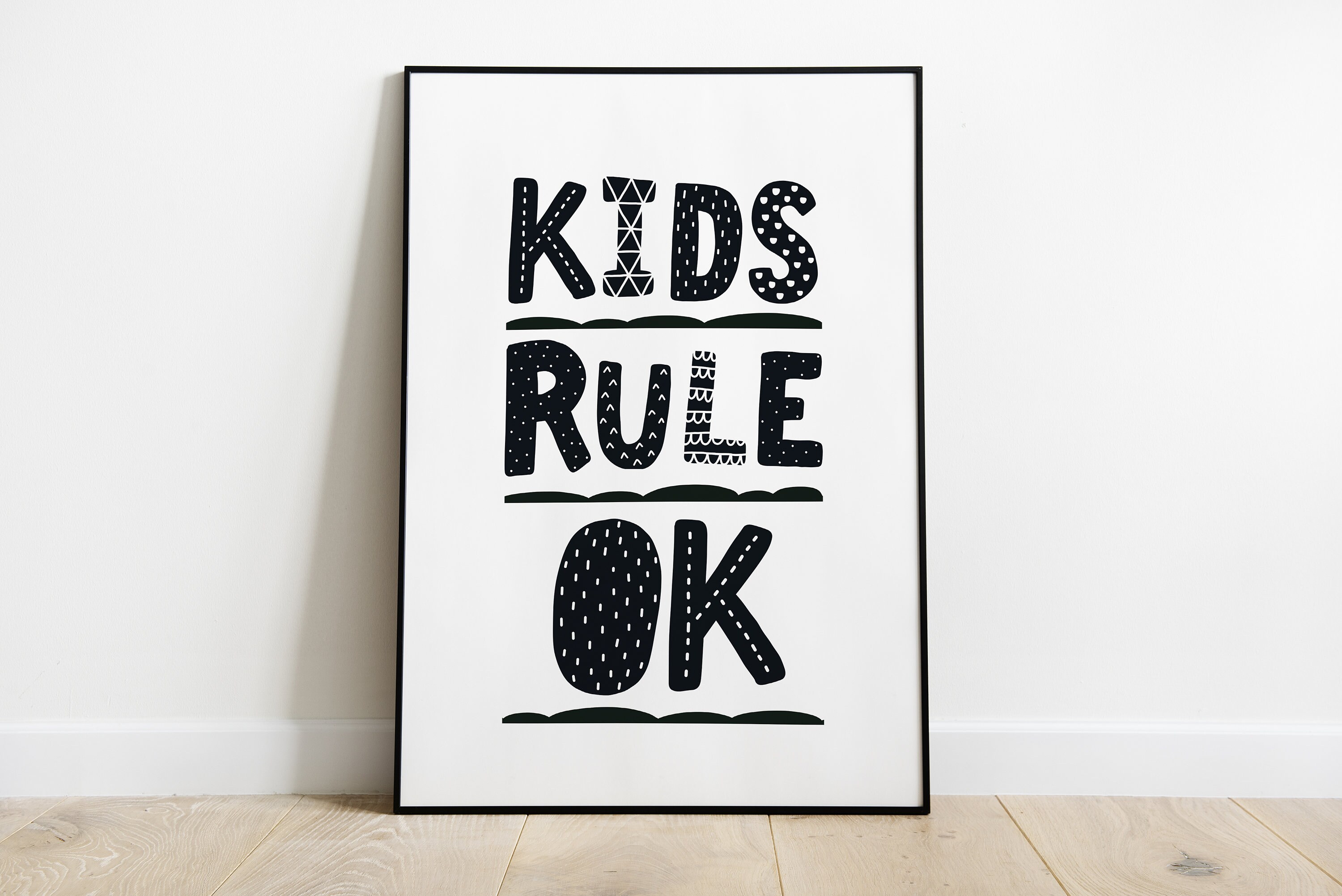 Kids Rule OK Print | Fun Typography | Scandinavian | Black and White ...