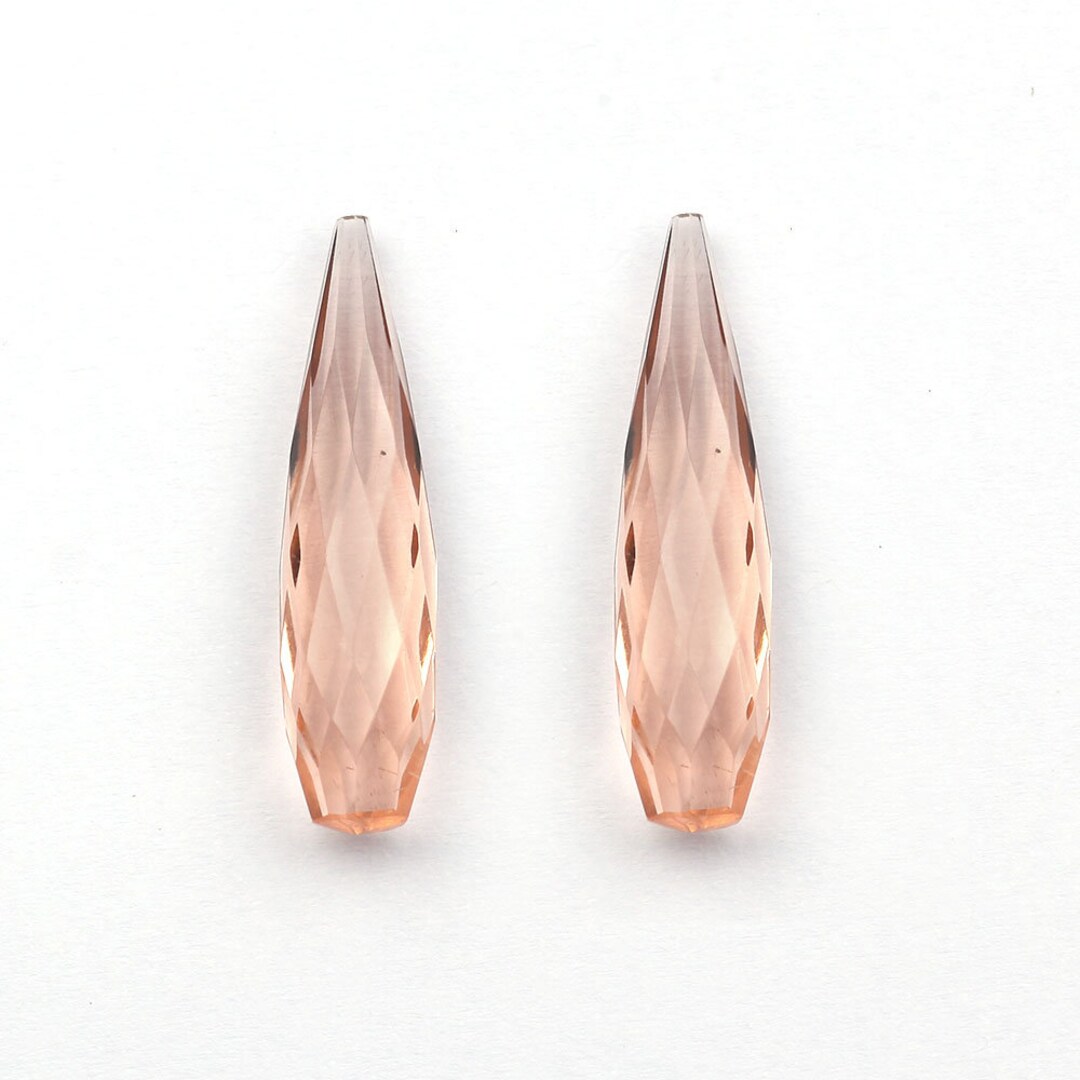 Peach Quartz Faceted Drop Beads: Lab-created Gemstone Earrings (10x30mm ...