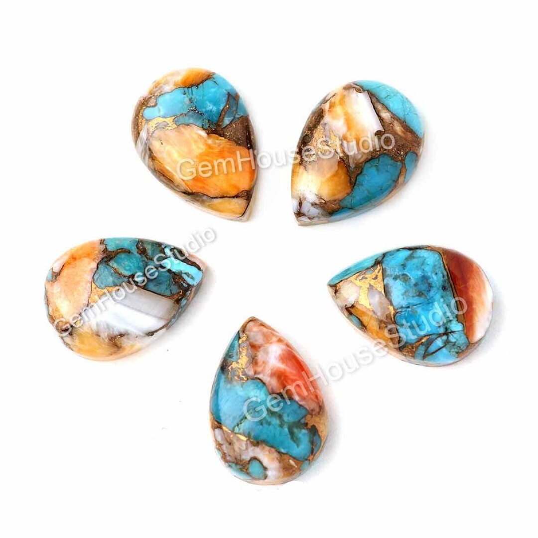 Natural Spiny Oyster Copper Turquoise Pear Cabochon Gemstone, Smooth ...