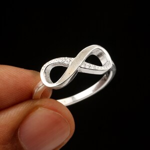 925 Sterling Solid Silver, Infinity Blank Channel Ring With Zircon ...